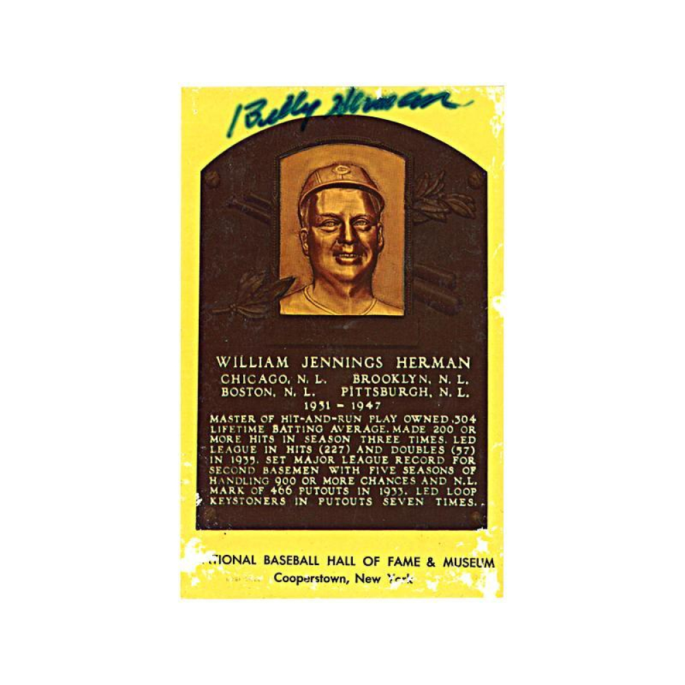 Billy Herman Signed Hall of Fame Plaque Postcard (JSA) | Pristine Auction