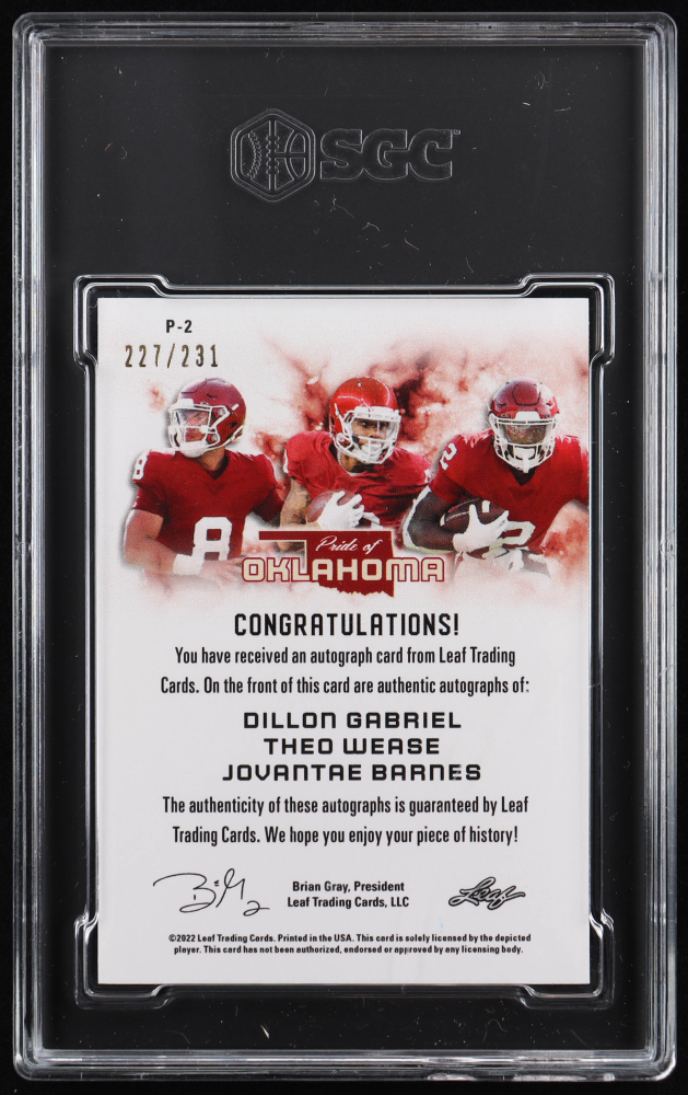 Dillon Gabriel / Theo Wease / Jovantae Barnes 2022 Leaf Pride of ...