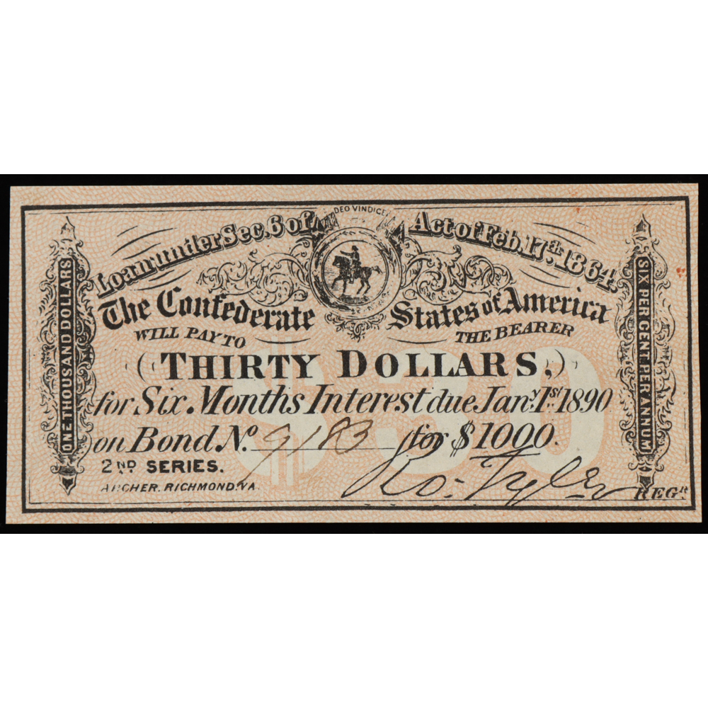 1864 $30 Thirty Dollars Confederate States of America Richmond CSA Bank ...