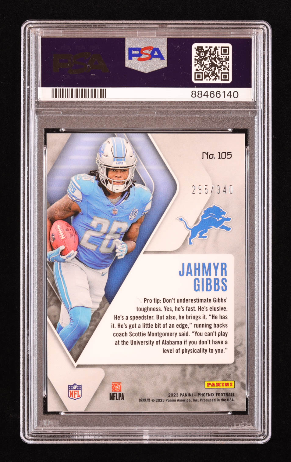 Jahmyr Gibbs 2023 Panini Phoenix Fire Burst #105 RC #295/340 (PSA 10 ...