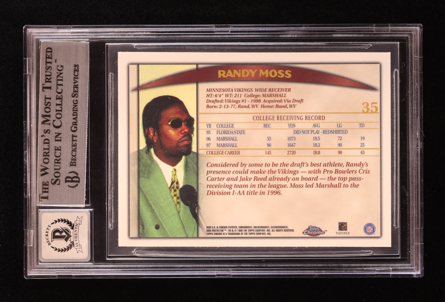 Randy Moss Signed 1998 Topps Chrome #35 RC (BGS | Auto 10) | Pristine ...
