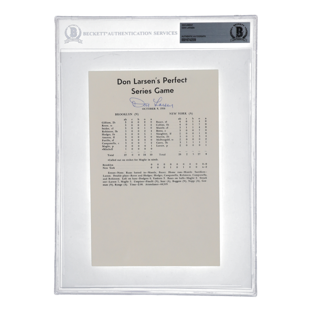 Don Larsen Signed 1956 World Series Perfect Game Score Document Sheet ...