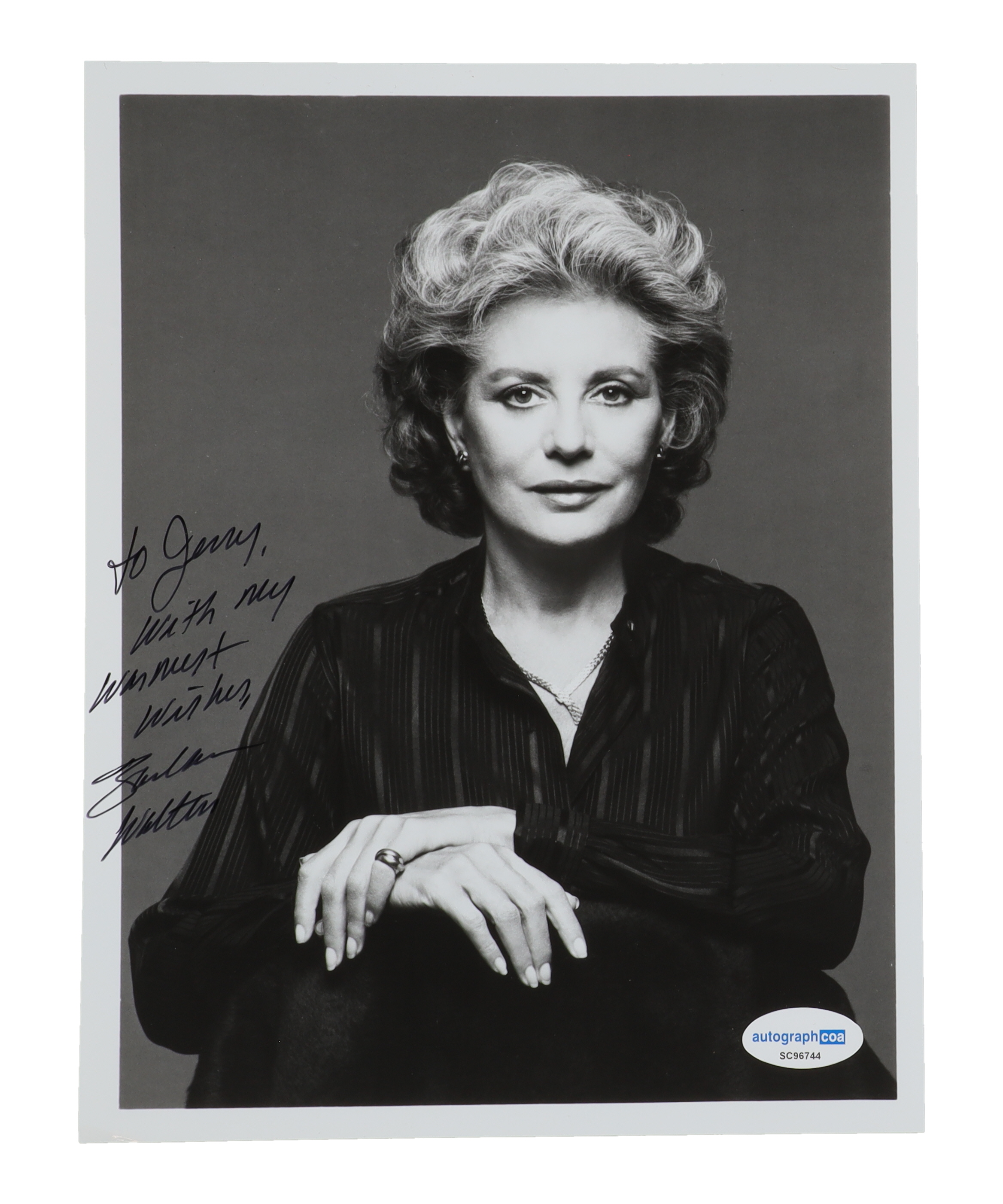 Barbara Walters Signed 7x9 Photo Inscribed "With My Warmest Wishes ...