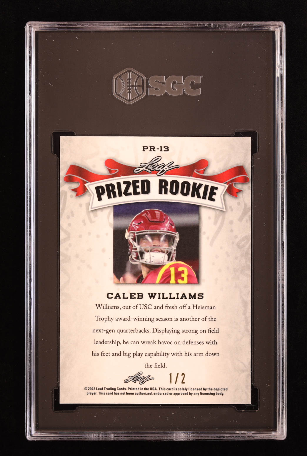Caleb Williams 2023 Leaf Metal Special Release Prized Rookie Mojo Red #PR2013 RC #1/2 (SGC 10 ...