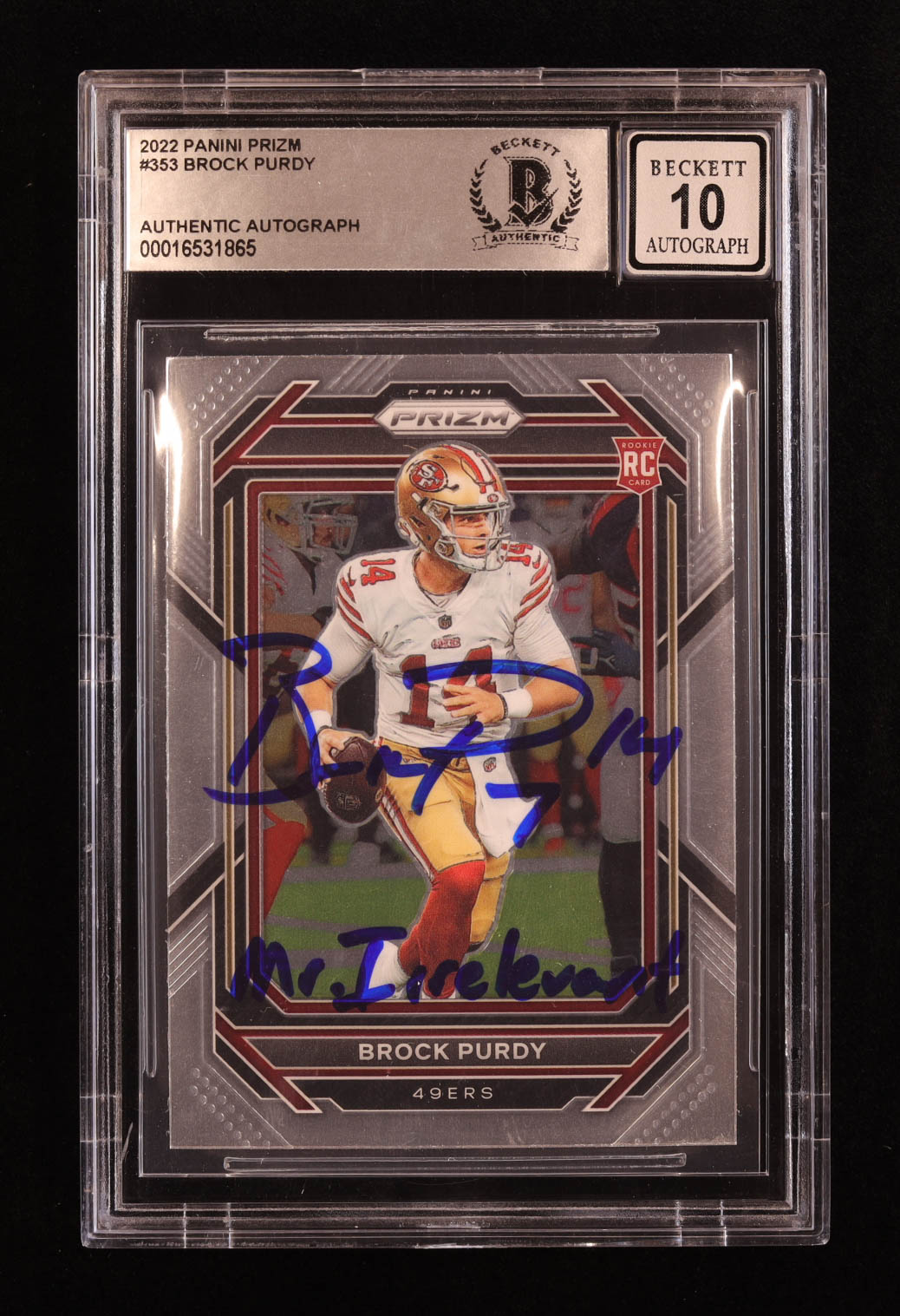 Brock Purdy Signed 2022 Panini Prizm #353 RC Inscribed "Mr. Irrelevent ...
