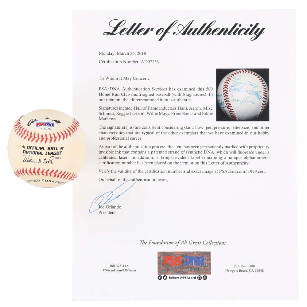 500 Home Run Club ONL Baseball Signed by (6) with Willie Mays, Hank ...