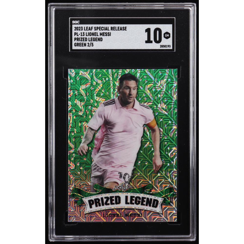 Lionel Messi 2023 Leaf Special Release Prized Legend Mojo Green #PL13 ...