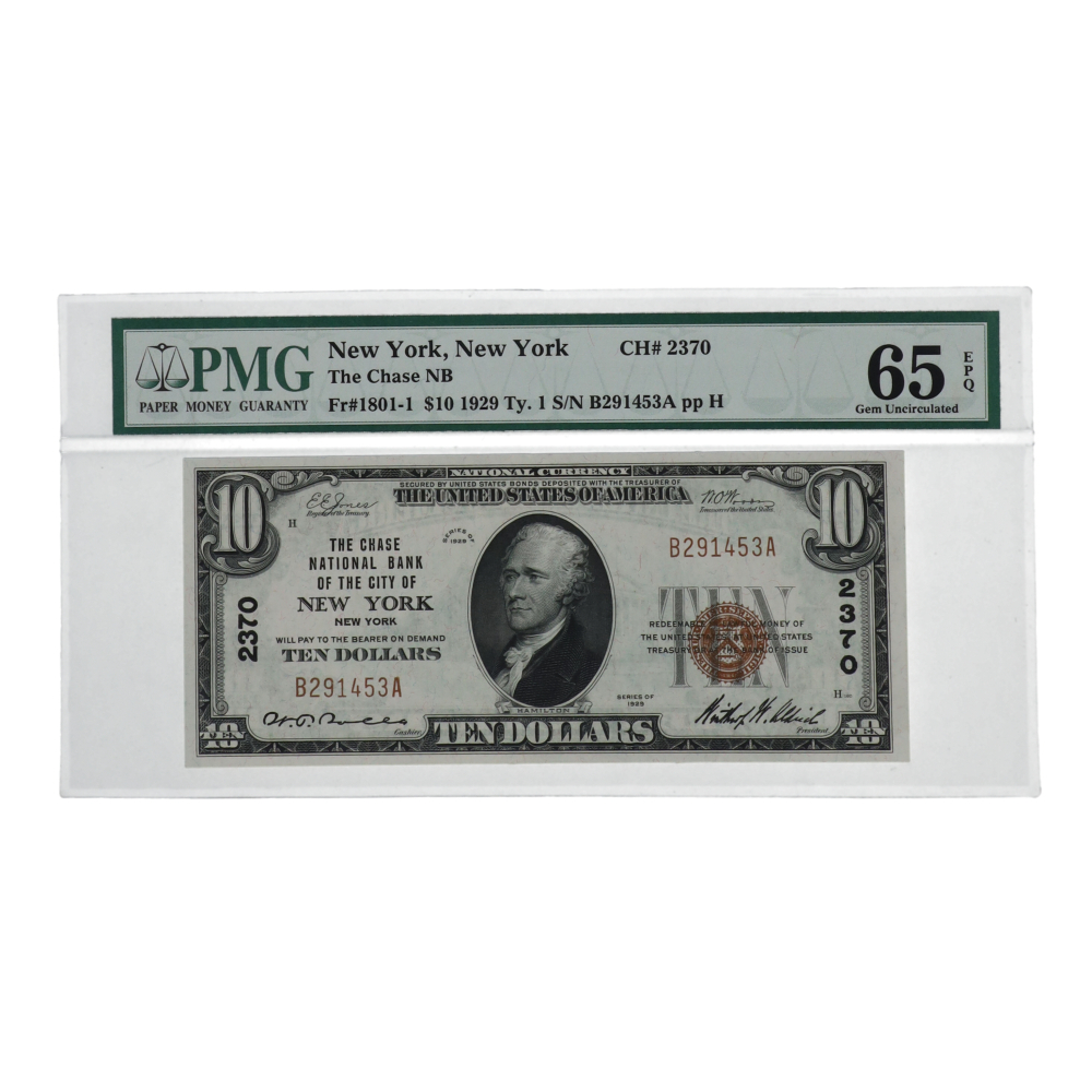 1929 U.S. $10 The Chase National Bank of New York, New York FR#1801-1 ...