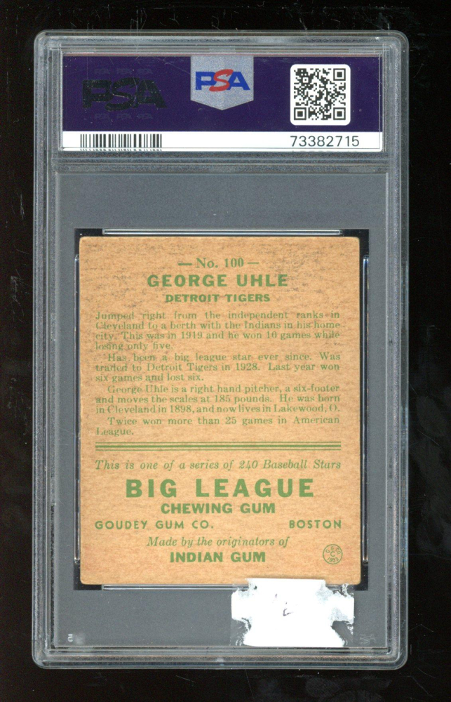 George Uhle 1933 Goudey #100 (PSA 3) | Pristine Auction
