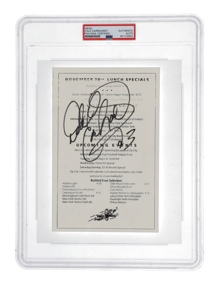 Dale Earnhardt Sr. Signed 5.5x8.5 Menu (PSA) | Pristine Auction
