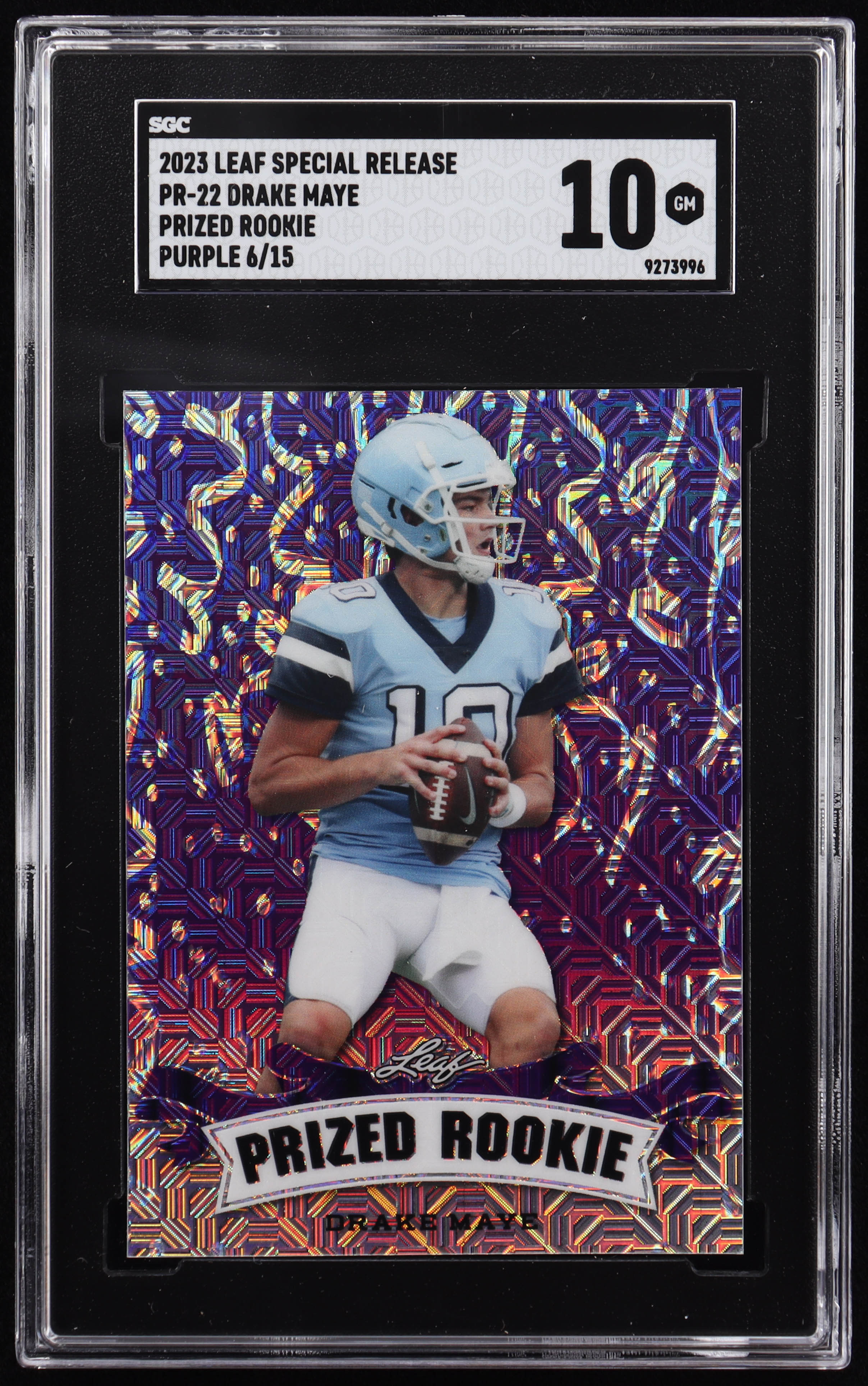 Drake Maye 2023 Leaf Special Release Prized Rookie Mojo Purple #PR22 ...