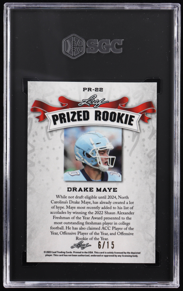 Drake Maye 2023 Leaf Special Release Prized Rookie Mojo Purple #PR22 ...