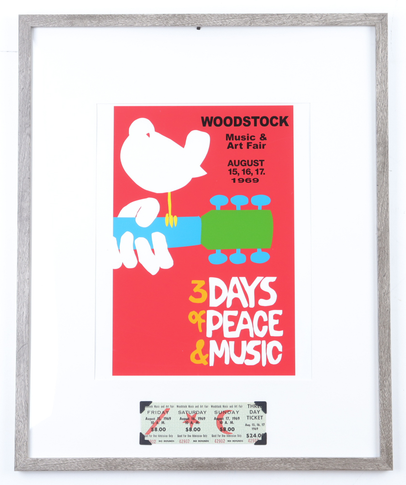 Woodstock Custom Framed Unused 3-Day Ticket Display With Poster Print ...