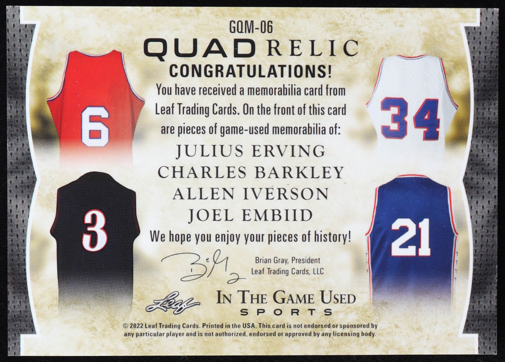 Julius Erving / Charles Barkley / Allen Iverson / Joel Embiid 2022 ITG ...