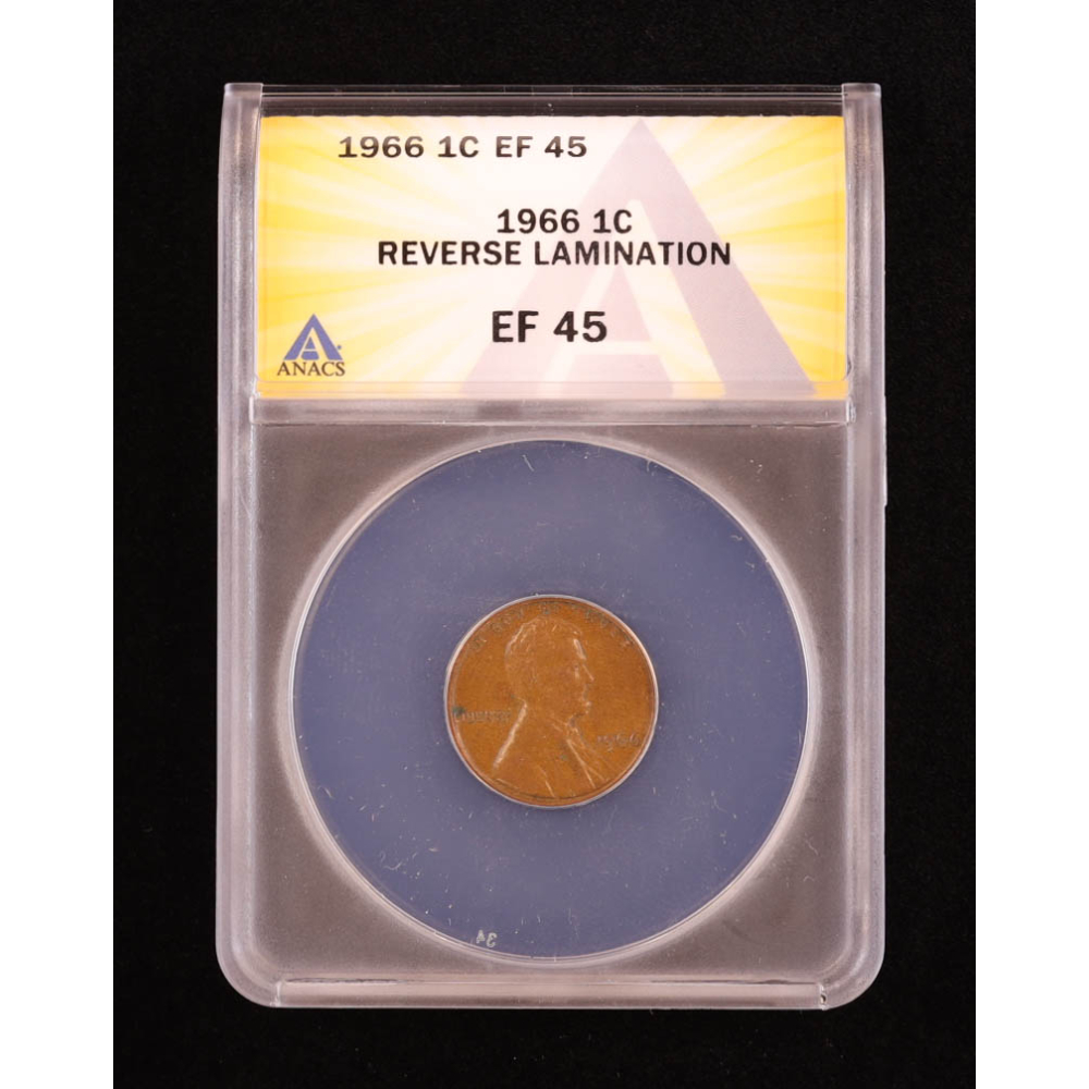 1966 Lincoln Memorial Cent - Mint Error: Reverse Lamination (ANACS EF45) | Pristine Auction