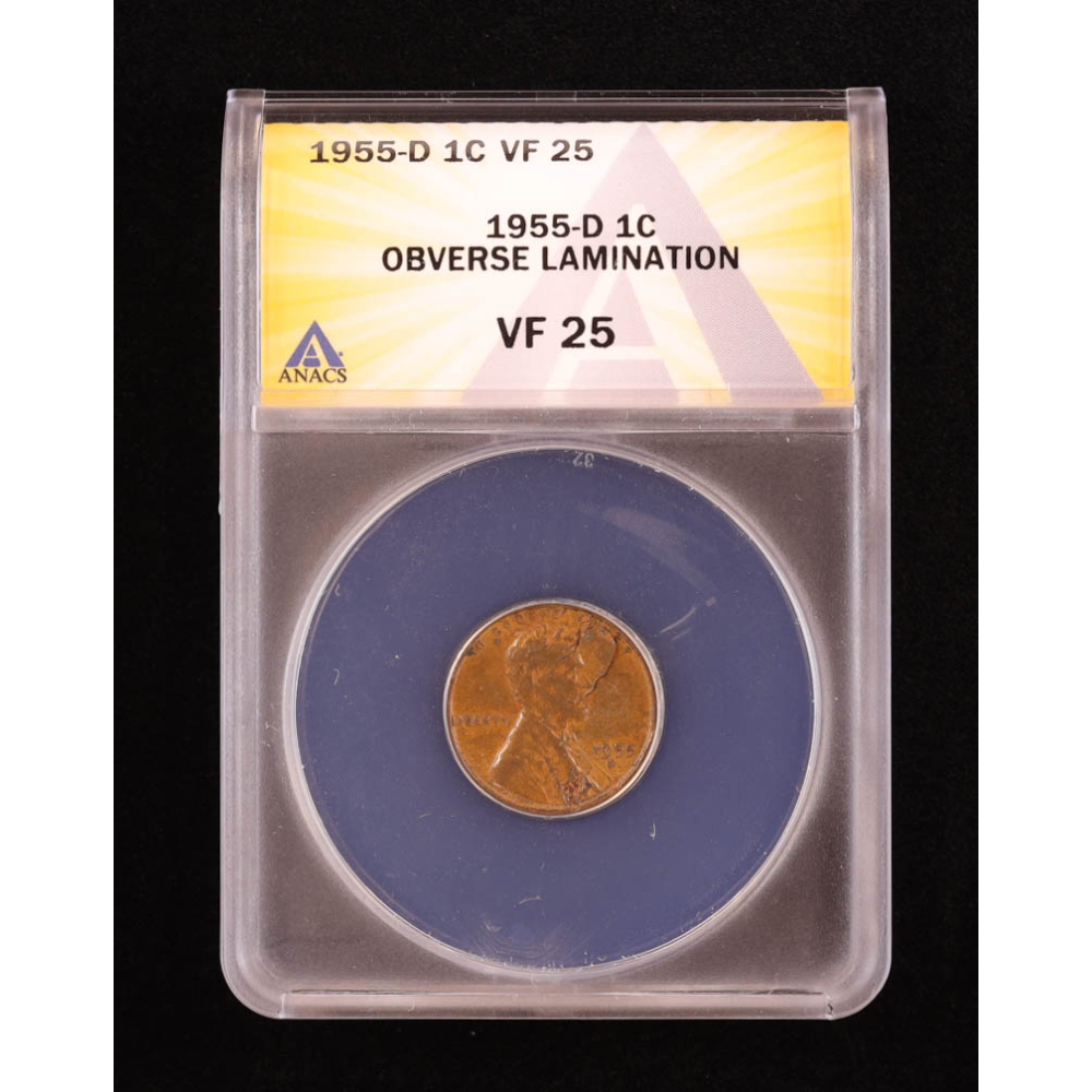 1955-D Lincoln Wheat Cent - Mint Error: Obverse Lamination (ANACS VF25 ...