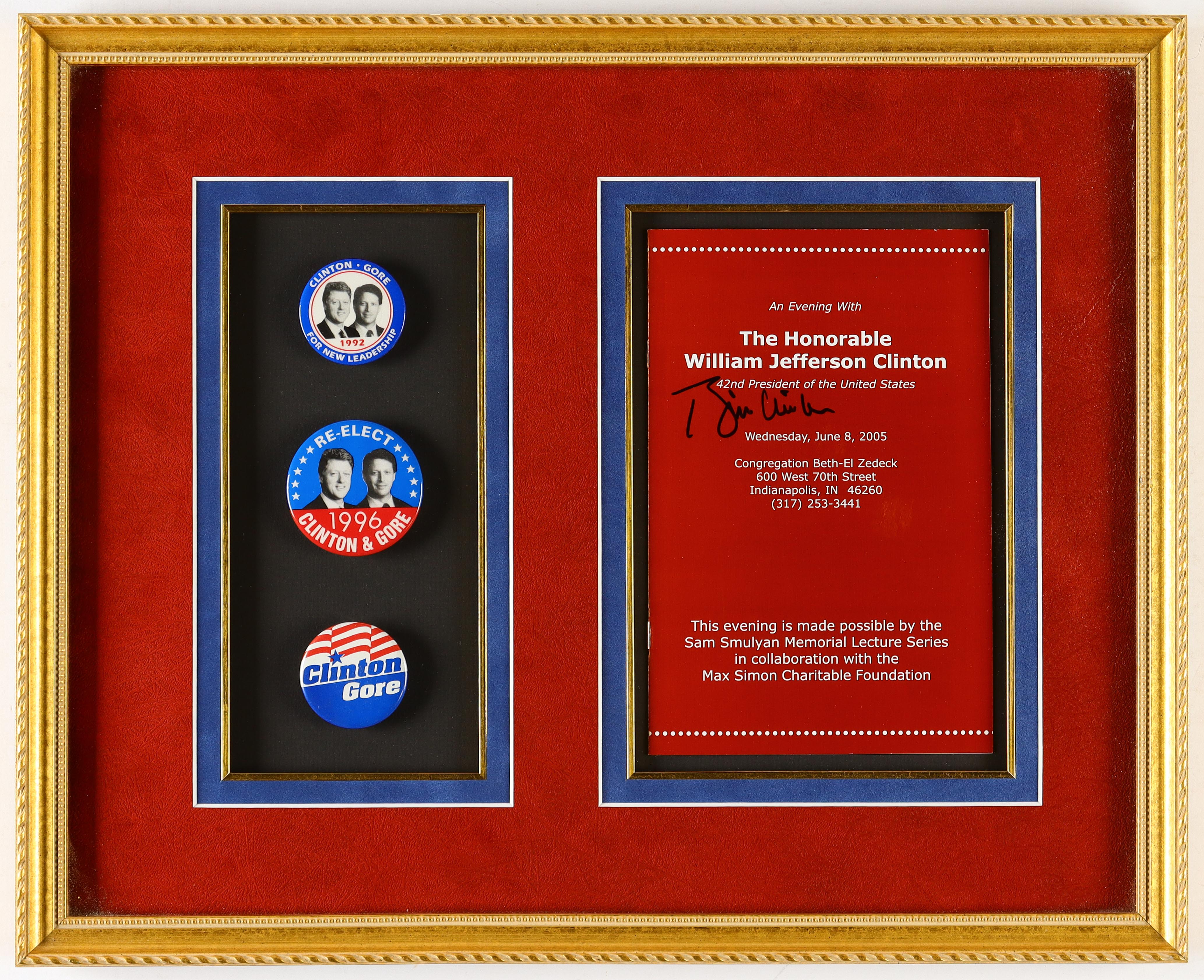 Bill Clinton Signed Custom Framed Original Program with (3) Original ...