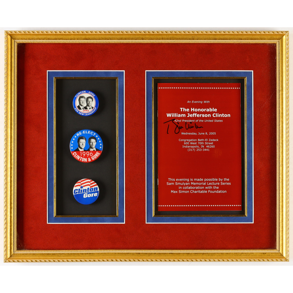 Bill Clinton Signed Custom Framed Original Program with (3) Original ...