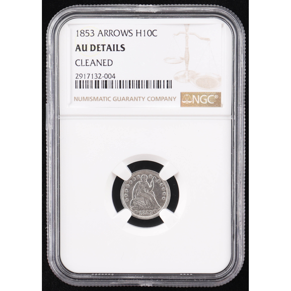 1853 U.S. Arrows Half Dime - Cleaned (NGC AU Details) | Pristine Auction