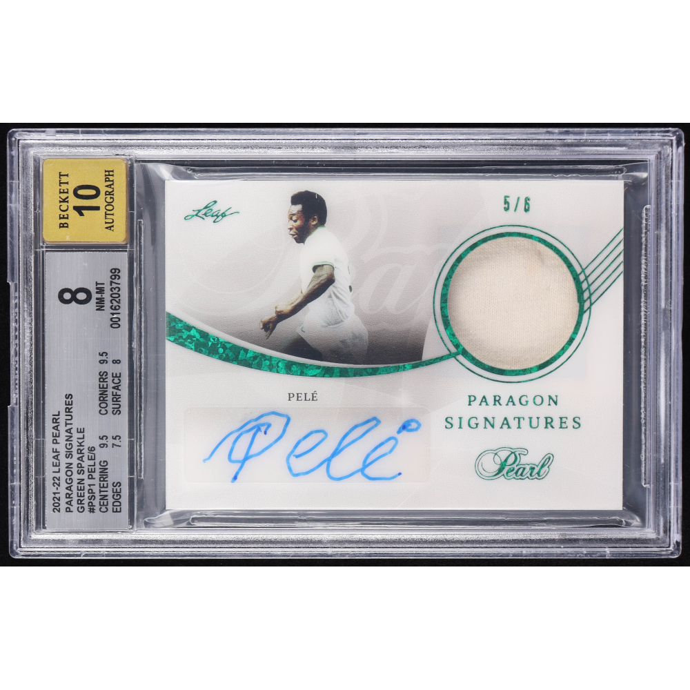 Pele 2021-22 Leaf Pearl Paragon Signatures Green Sparkle #PSP1 #5/6 ...