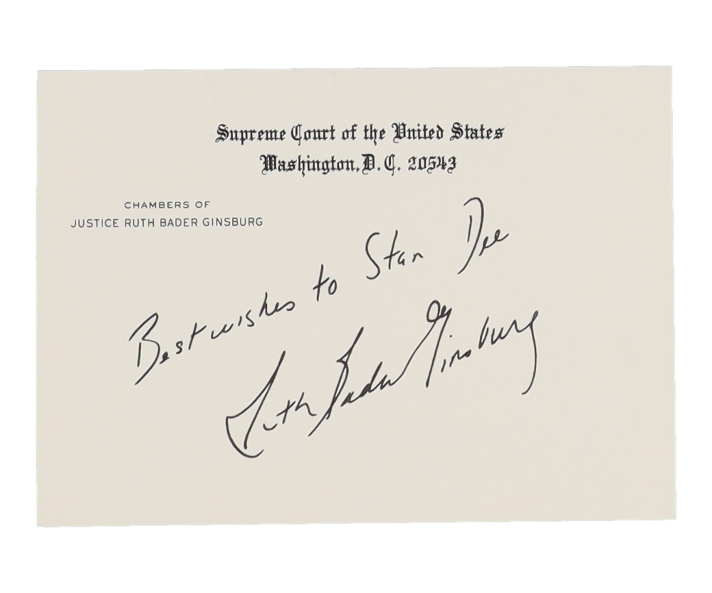 Ruth Bader Ginsburg Signed Index Card Inscribed "Best Wishes ...