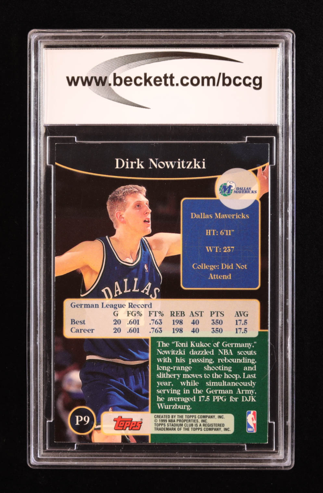 Dirk Nowitzki 1998-99 Stadium Club Prime Rookies #P9 RC (BCCG 9 ...
