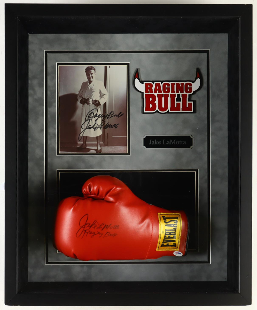 Jake "Raging Bull" LaMotta Signed Custom Shadowbox Framed Boxing Glove ...