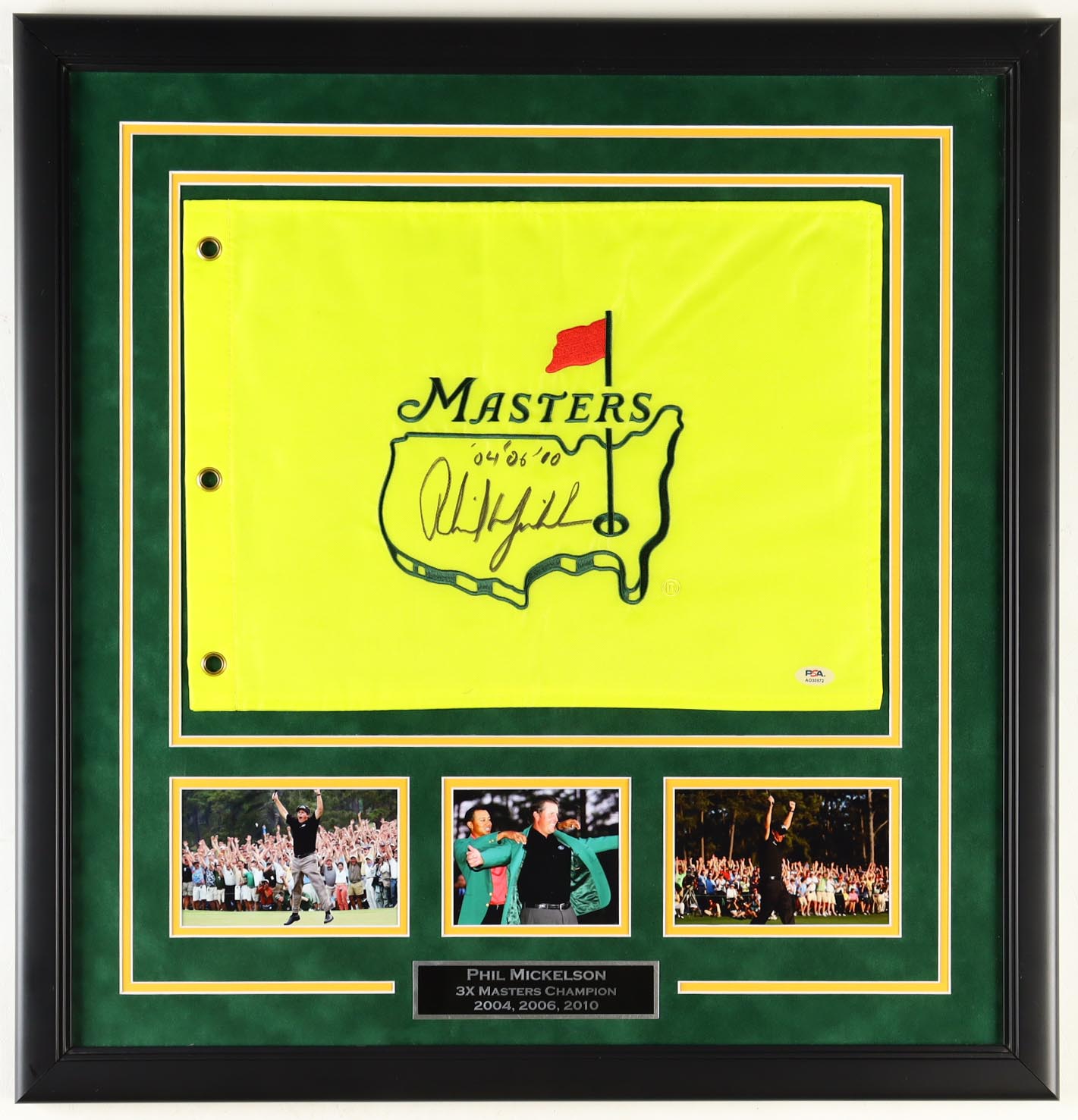 Phil Mickelson Signed Masters Custom Framed Pin Flag Display Inscribed ...
