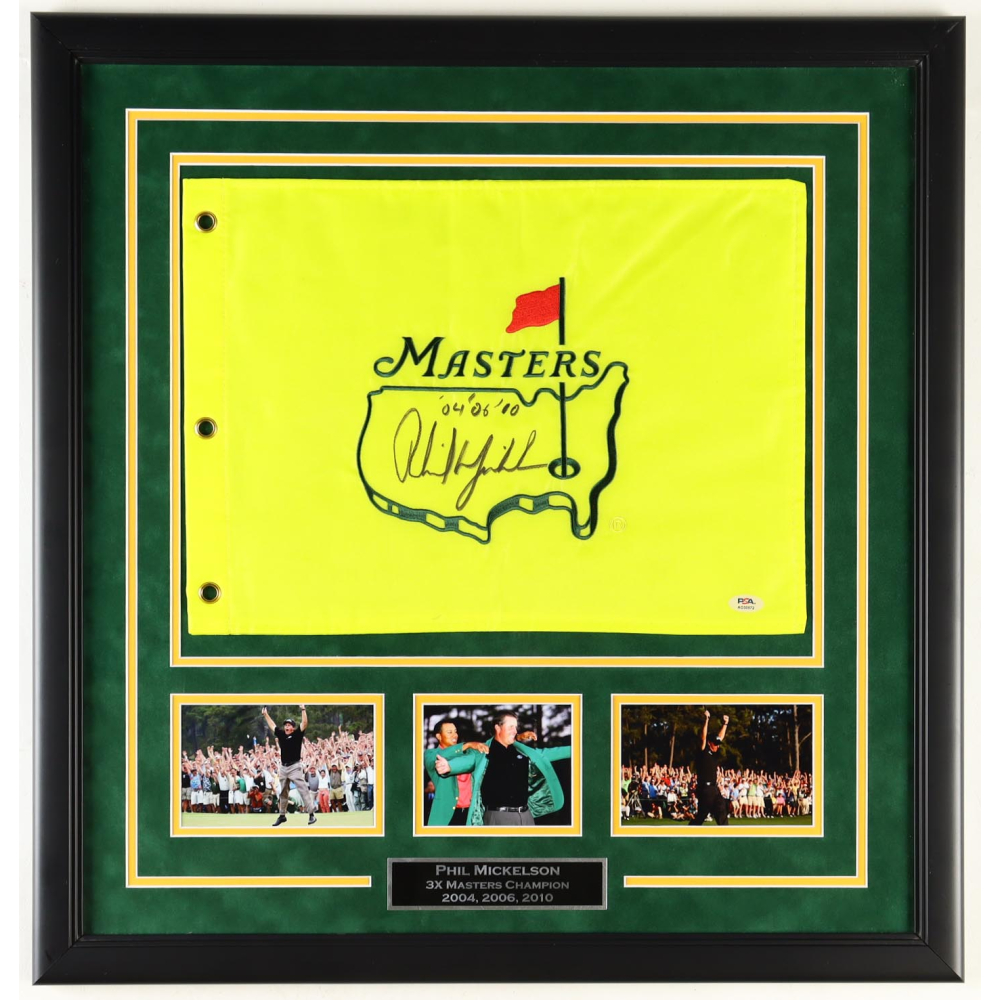 Phil Mickelson Signed Masters Custom Framed Pin Flag Display Inscribed ...