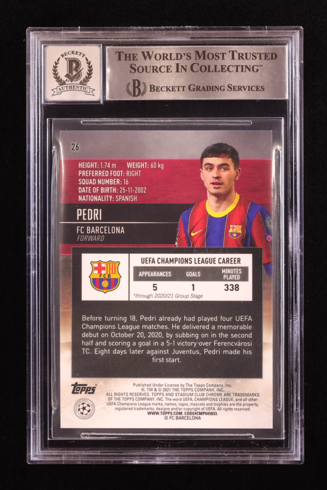 Pedri Signed 2020-21 Stadium Club Chrome UCL #26 RC (BGS | Autograph ...