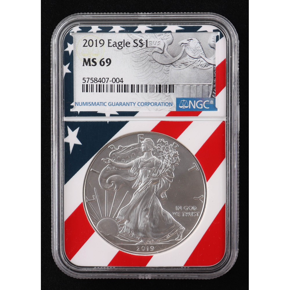 2019 American Silver Eagle - American Flag Core (NGC MS69) | Pristine ...
