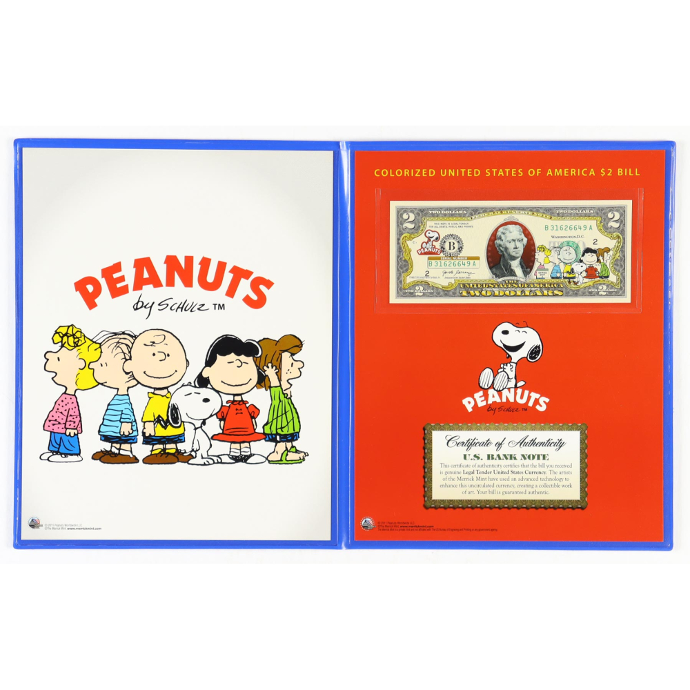 Peanuts Genuine Legal Tender Colorized U.S. $2.00 Two Dollar Bill ...