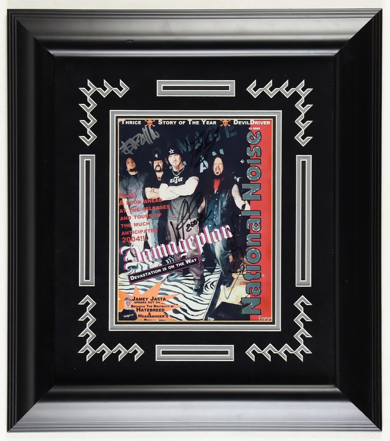 Damageplan "National Noise" Custom Framed Magazine Display Band-Signed By (4) With Dimebag ...