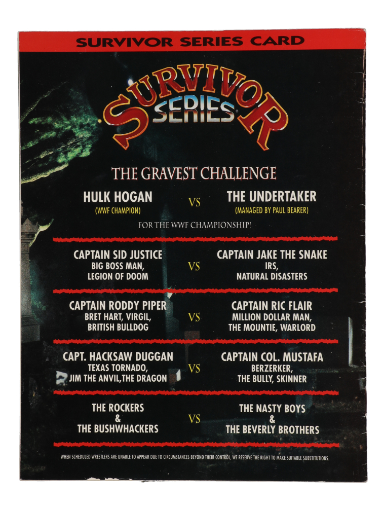 The Undertaker & Hulk Hogan Signed 1991 WWF Survivor Series Program ...