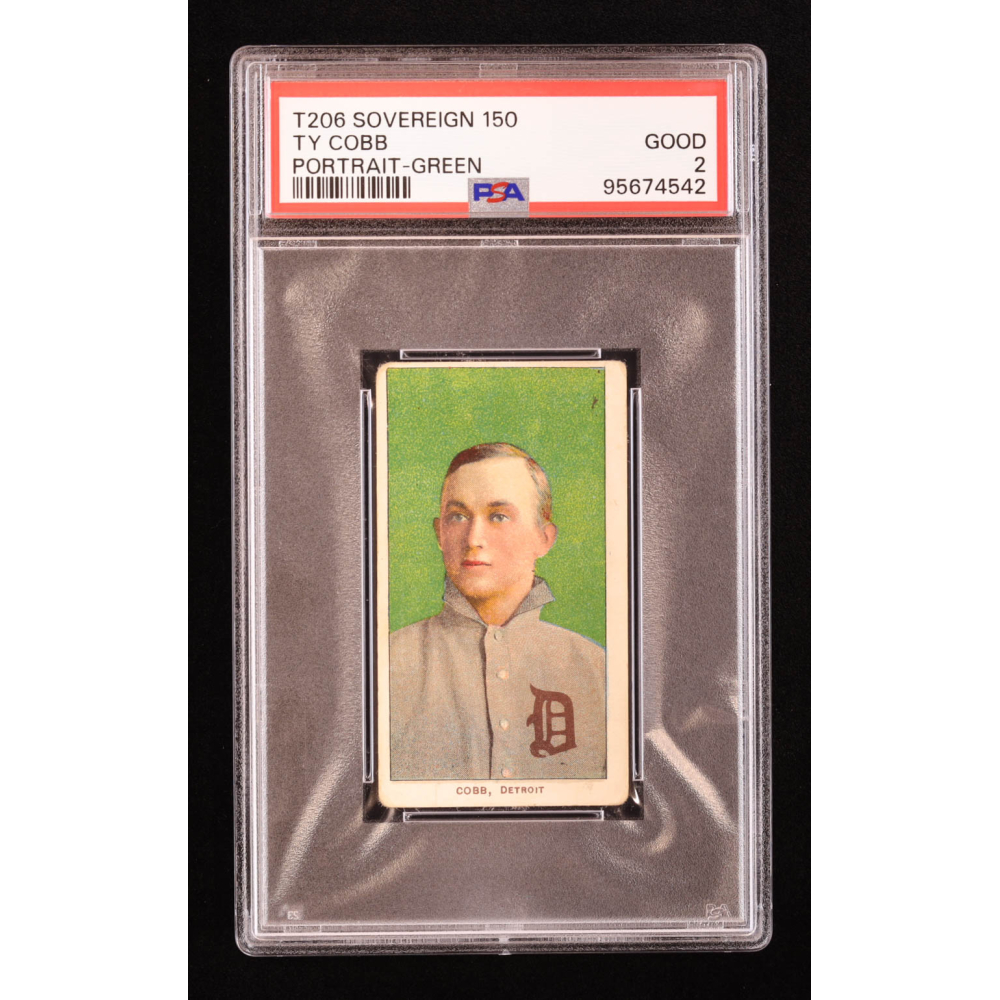 Ty Cobb 1909 T206 Sovereign Back 150 Portrait Green #95 White Border (PSA 2) | Pristine Auction