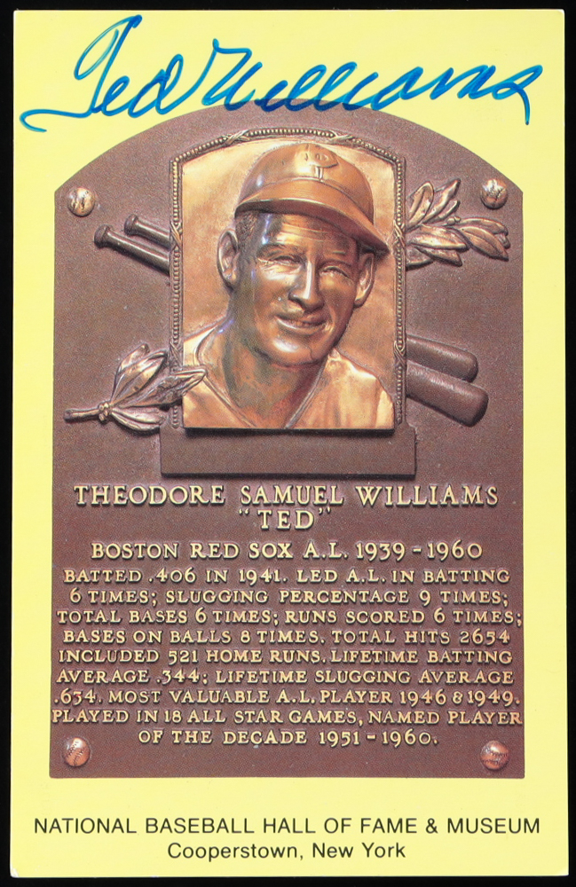 Ted Williams Signed Hall of Fame Plaque Postcard (JSA) | Pristine Auction