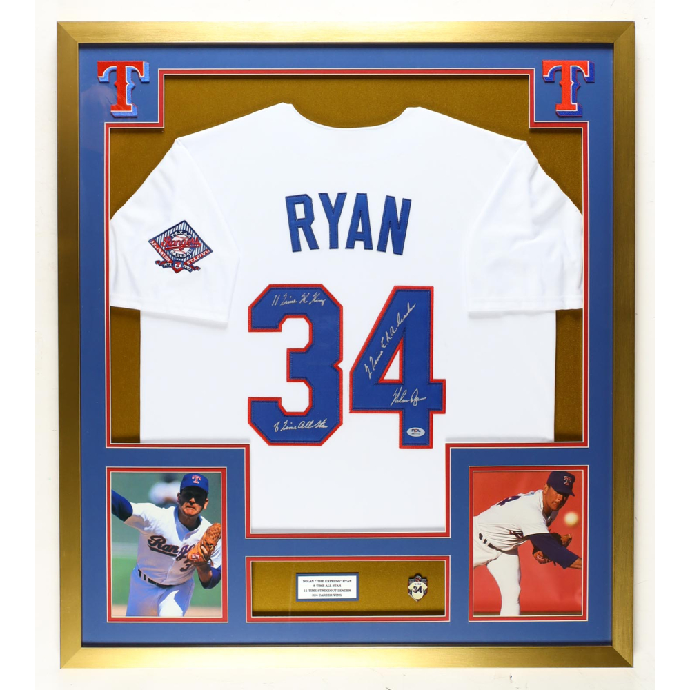 Nolan Ryan Signed Custom Framed Jersey Display With Player Jersey ...