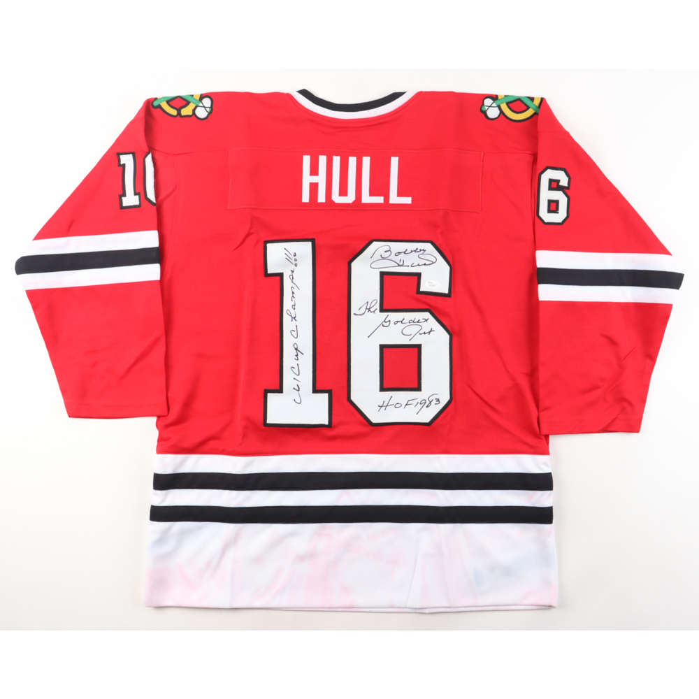 Bobby Hull Signed Jersey Inscribed "1961 Cup Champs!!!", "The Golden ...
