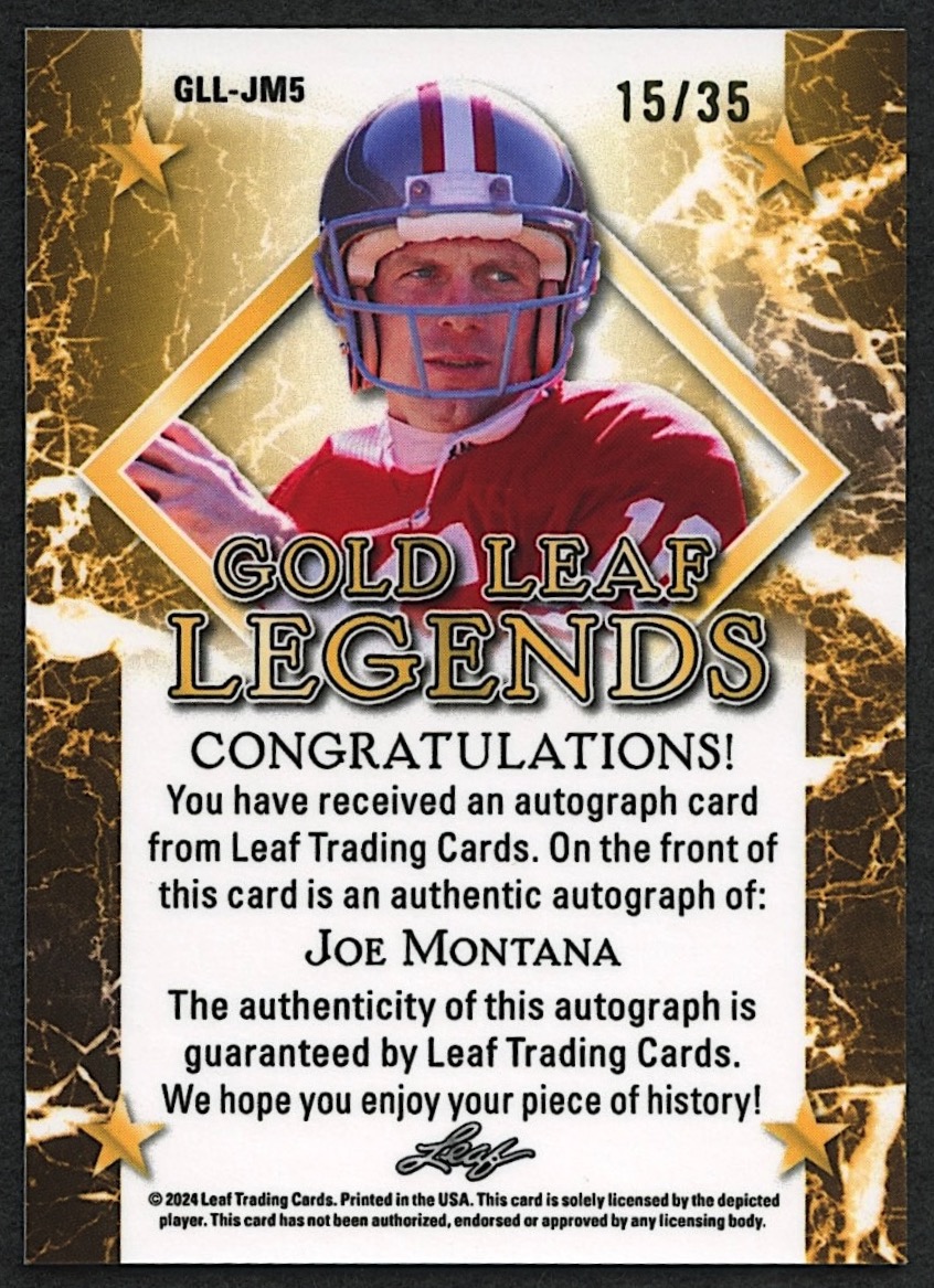 Joe Montana 2024 Leaf Legacy Collection "Gold Leaf Legends" #GLL-JM5 ...