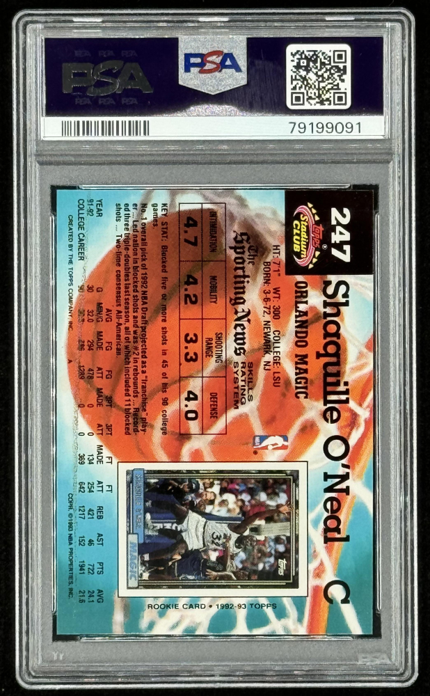 Shaquille O'Neal 1992-93 Stadium Club #247 RC (PSA 9) | Pristine Auction