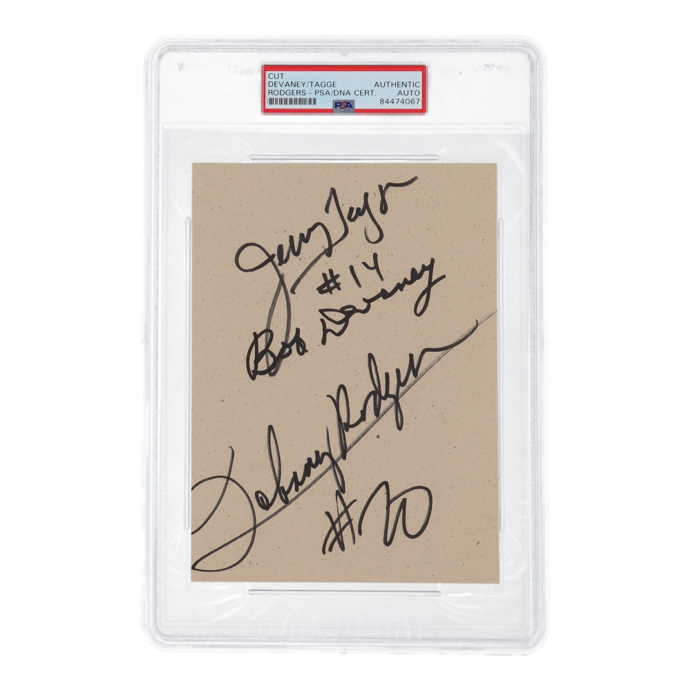 Jerry Tagge, Johnny Rodgers & Bob Devaney Signed Cut (PSA) | Pristine ...