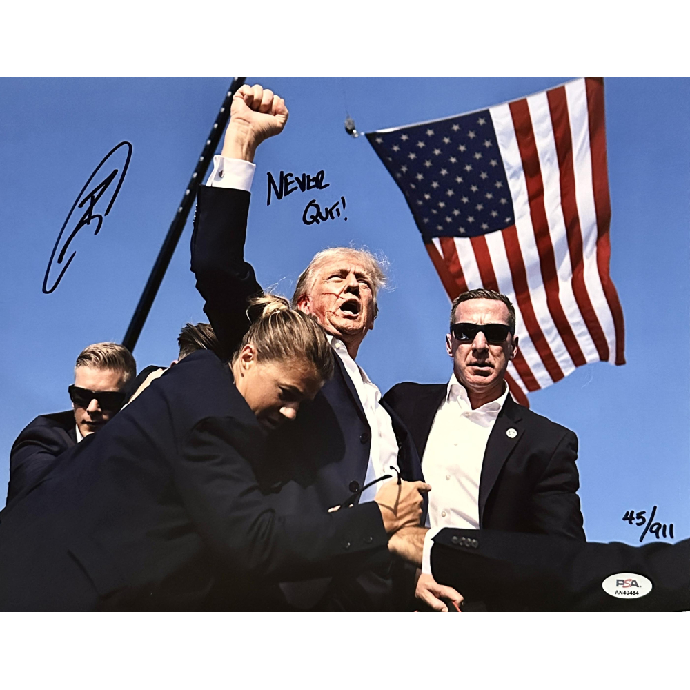 Robert O'Neill Signed Donald Trump "Assassination Attempt" 11x14 Photo Inscribed "Never Quit ...