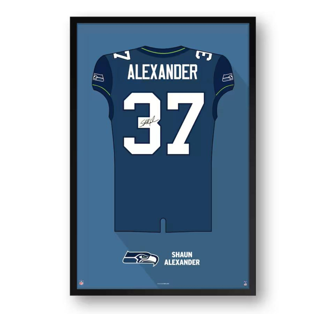 Shaun Alexander Seahawks Custom Framed Jersey Art Print | Pristine Auction