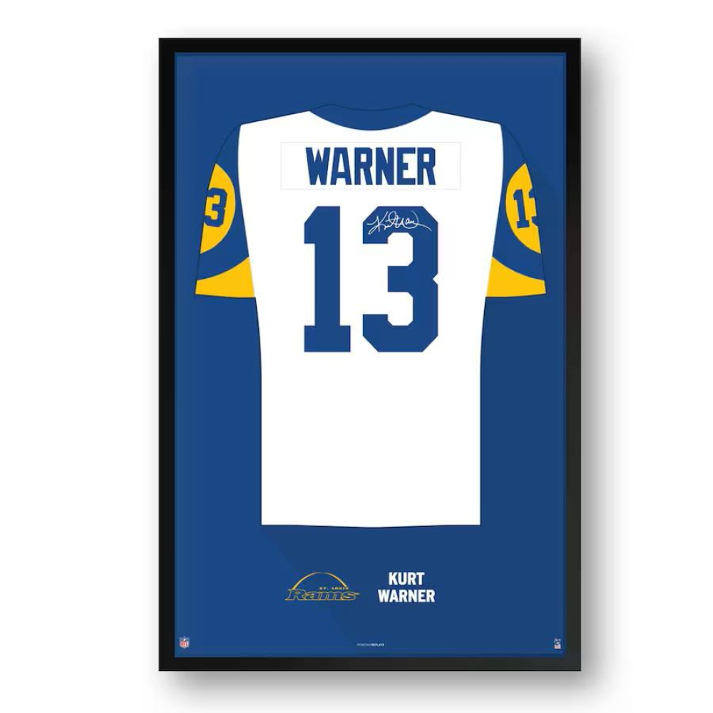 Kurt Warner Rams Custom Framed Jersey Art Print | Pristine Auction