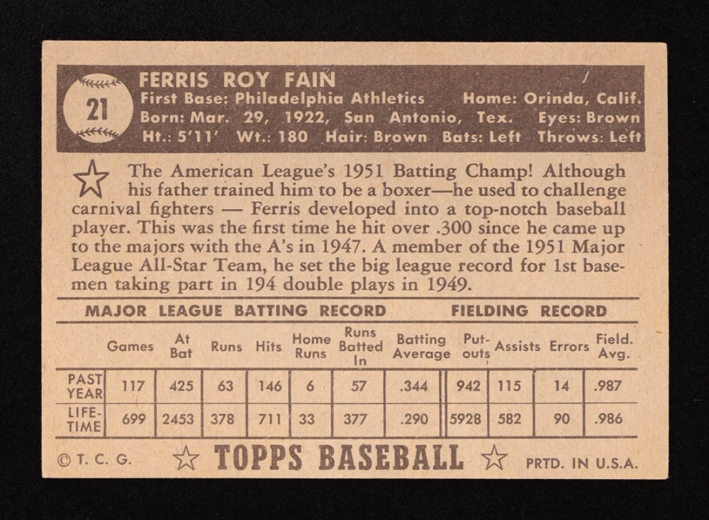 Ferris Fain 1952 Topps #21 | Pristine Auction