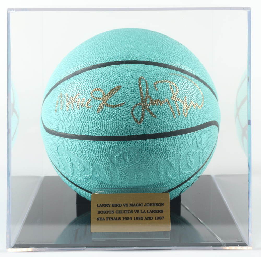 Magic Johnson & Larry Bird Signed Tiffany & Co X Basketball with Display Case (Beckett ...