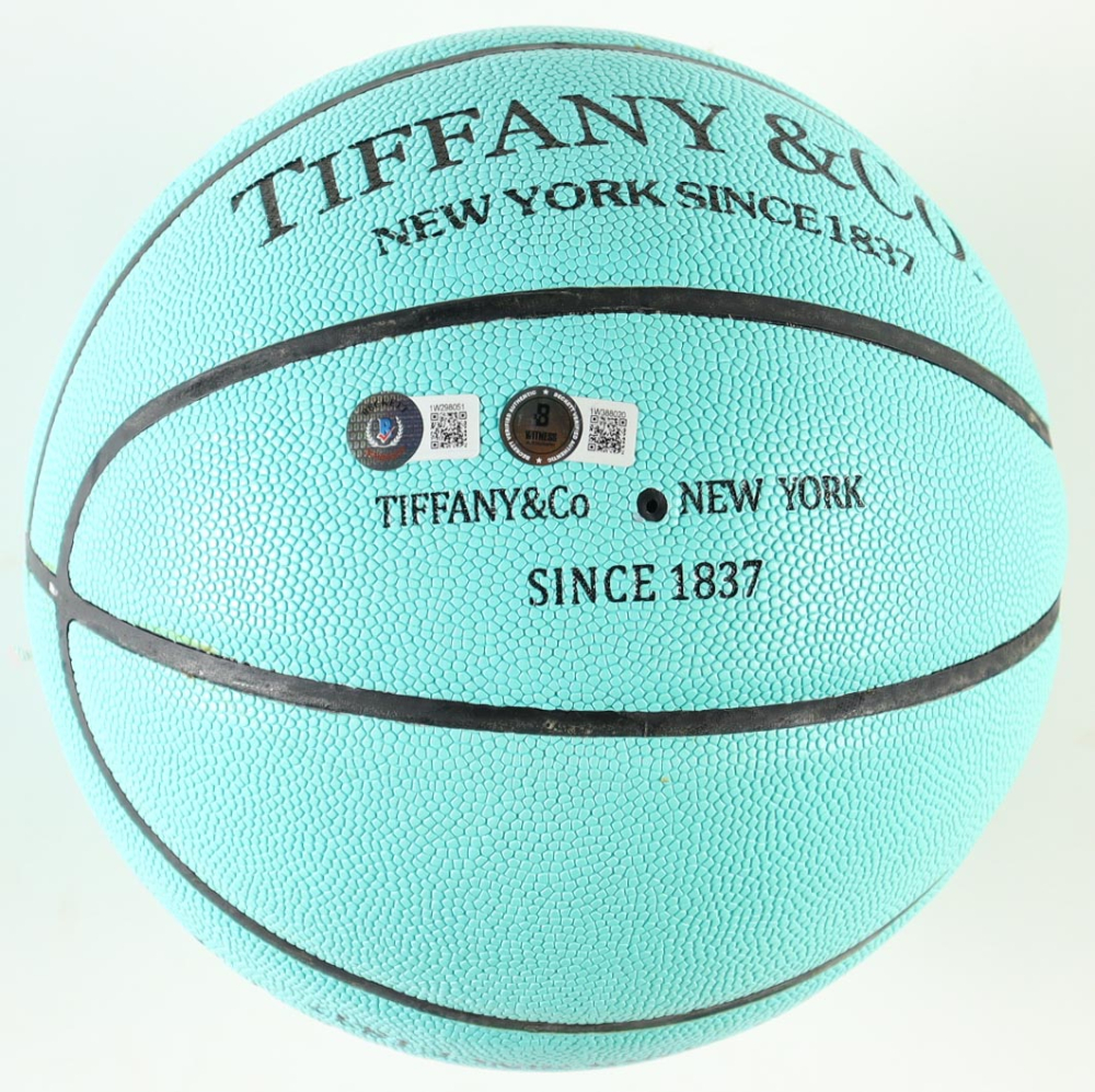 Magic Johnson & Larry Bird Signed Tiffany & Co X Basketball with Display Case (Beckett ...
