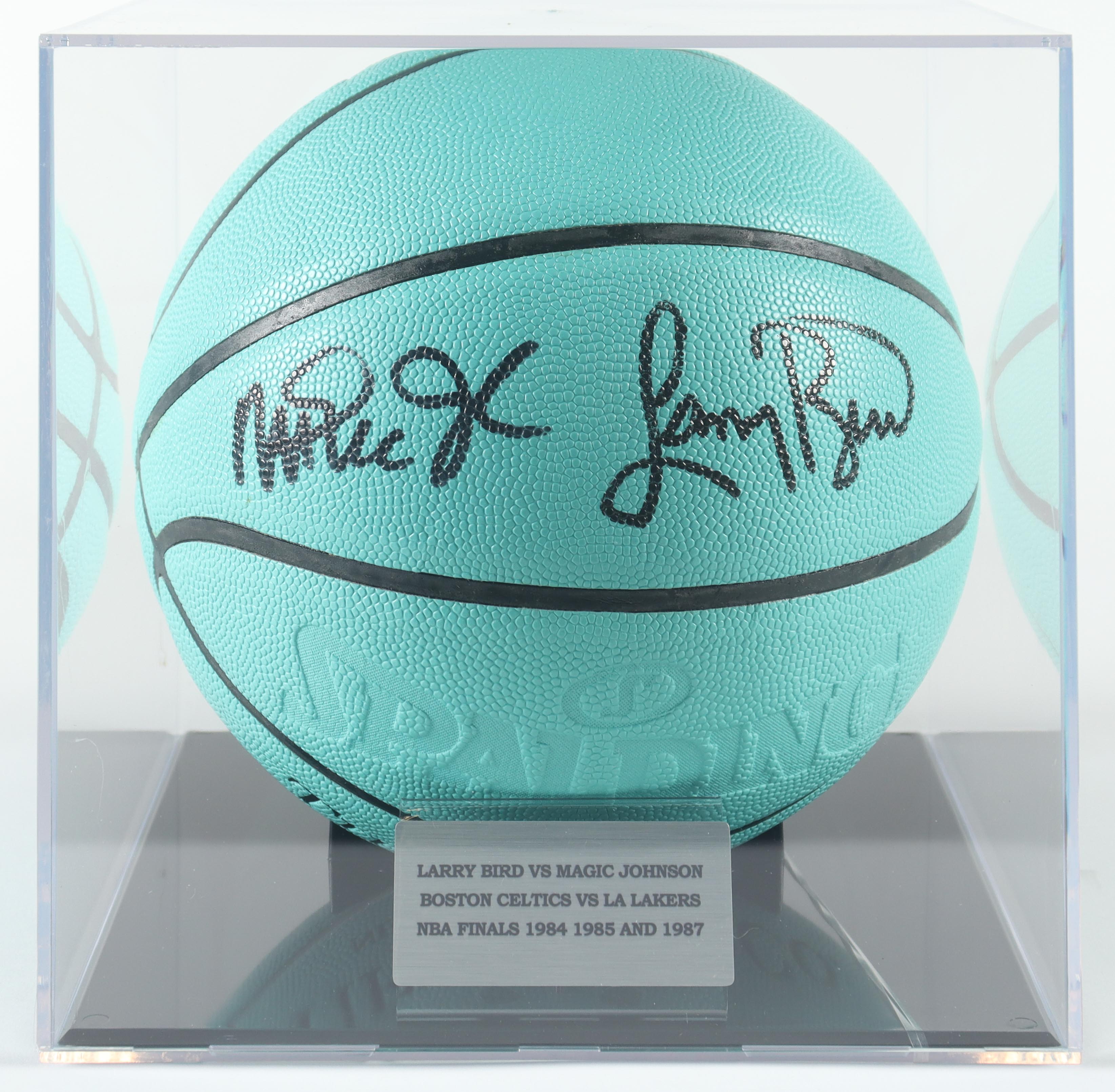 Magic Johnson & Larry Bird Signed Tiffany & Co X Basketball with Display Case (Beckett ...