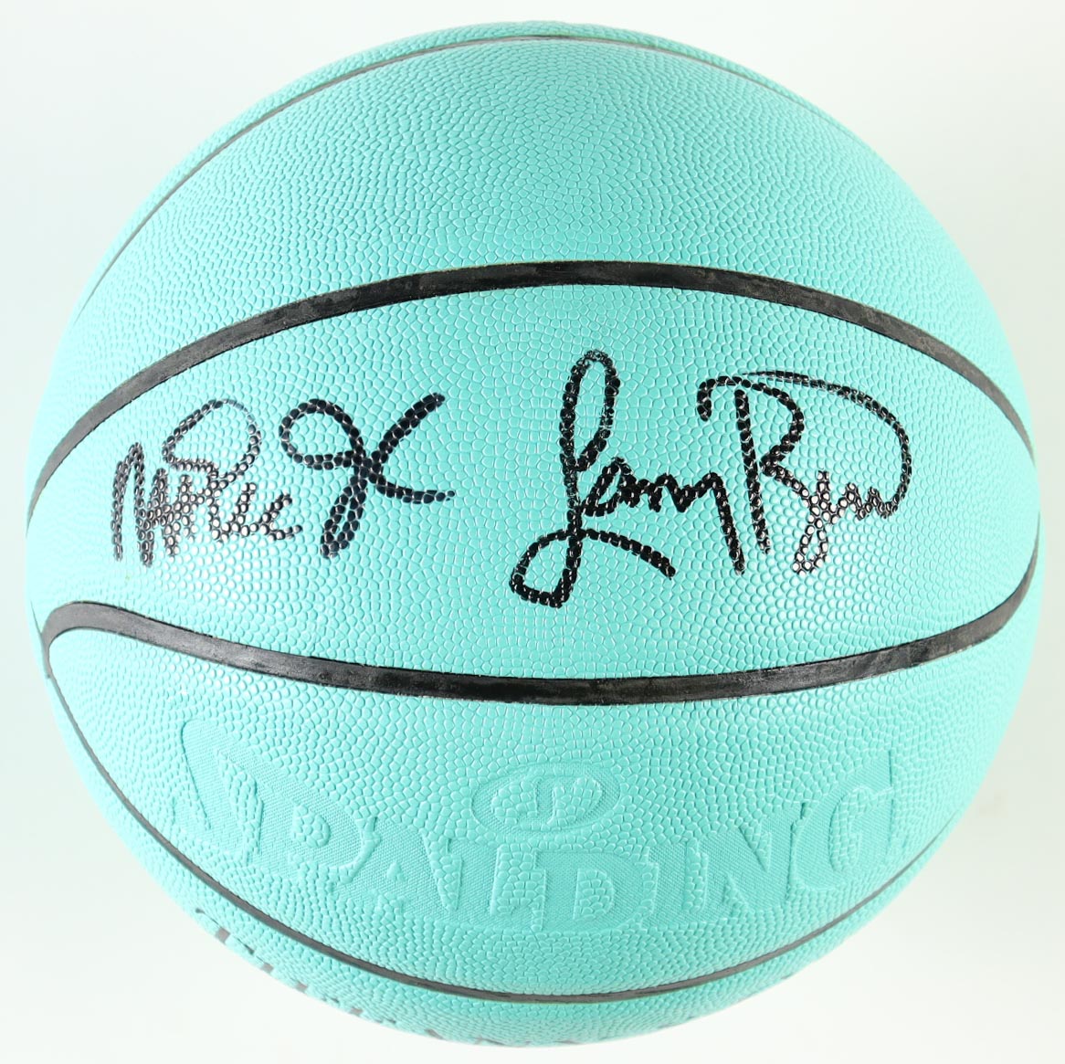 Magic Johnson & Larry Bird Signed Tiffany & Co X Basketball with Display Case (Beckett ...