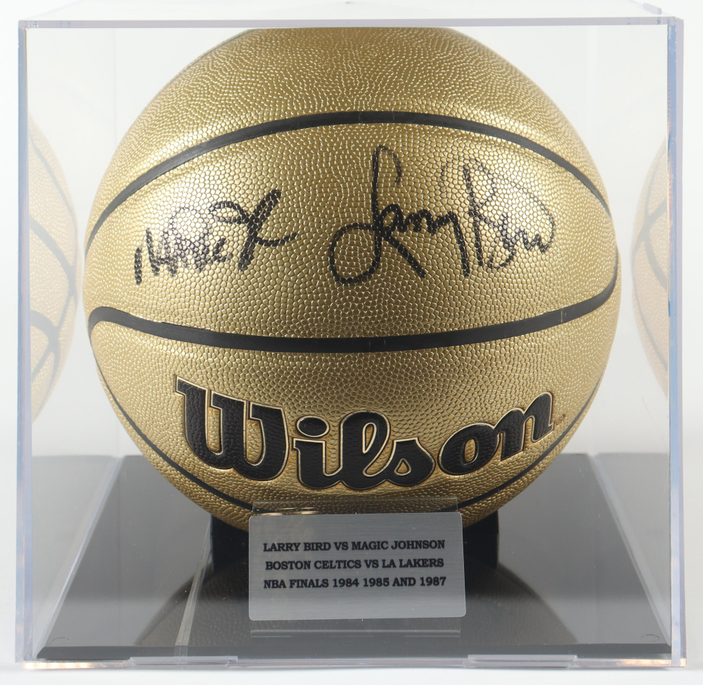 Magic Johnson & Larry Bird Signed Wilson Basketball With Acrylic Display Case (Beckett ...